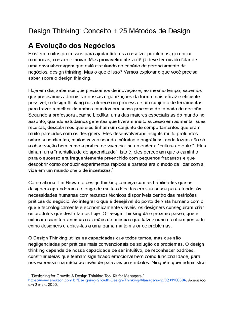 Design Thinking: Conceito e 25 Métodos | PDF | Design Thinking | Pensamento