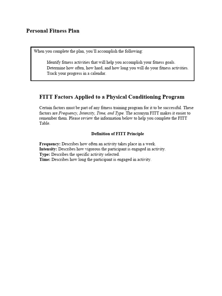 Personal Fitness Plan | Download Free PDF | Physical Fitness | Aerobic ...