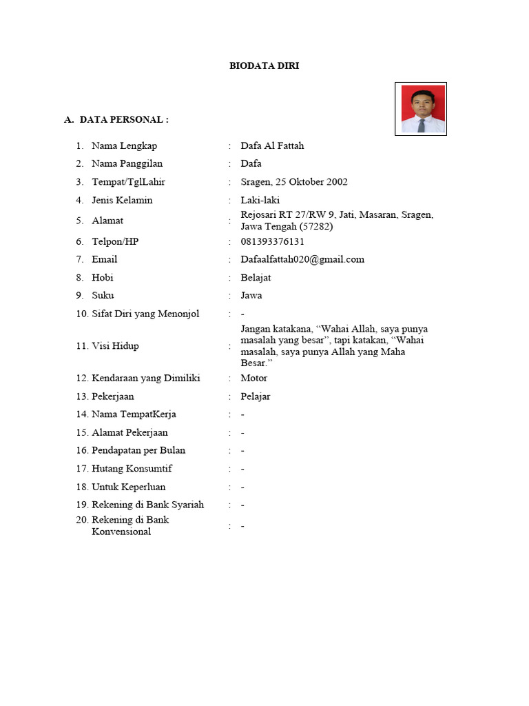 01 Form Biodata Diri | PDF