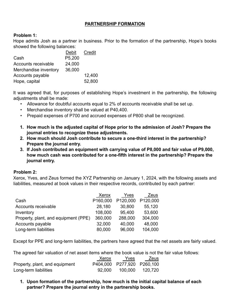 Partnership - Exercises | PDF | Balance Sheet | Book Value