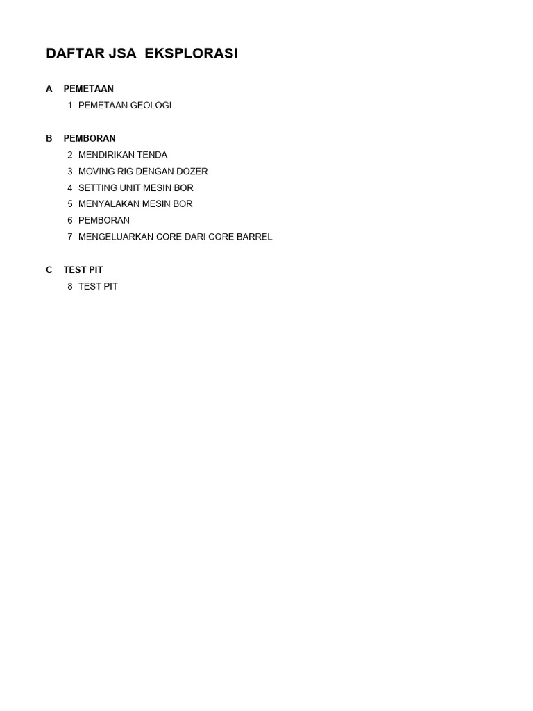 Contoh JSA Pertambangan Eksplorasi | PDF