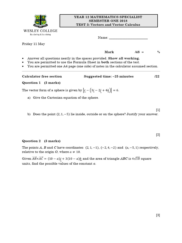 Wesley 2018 Vectors | PDF | Euclidean Vector | Equations