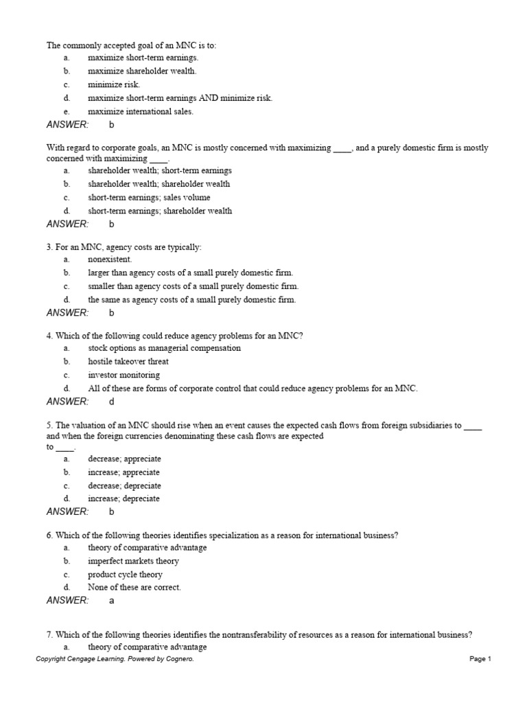 Chapter 01 Multinational Financial Management An Overview | PDF ...
