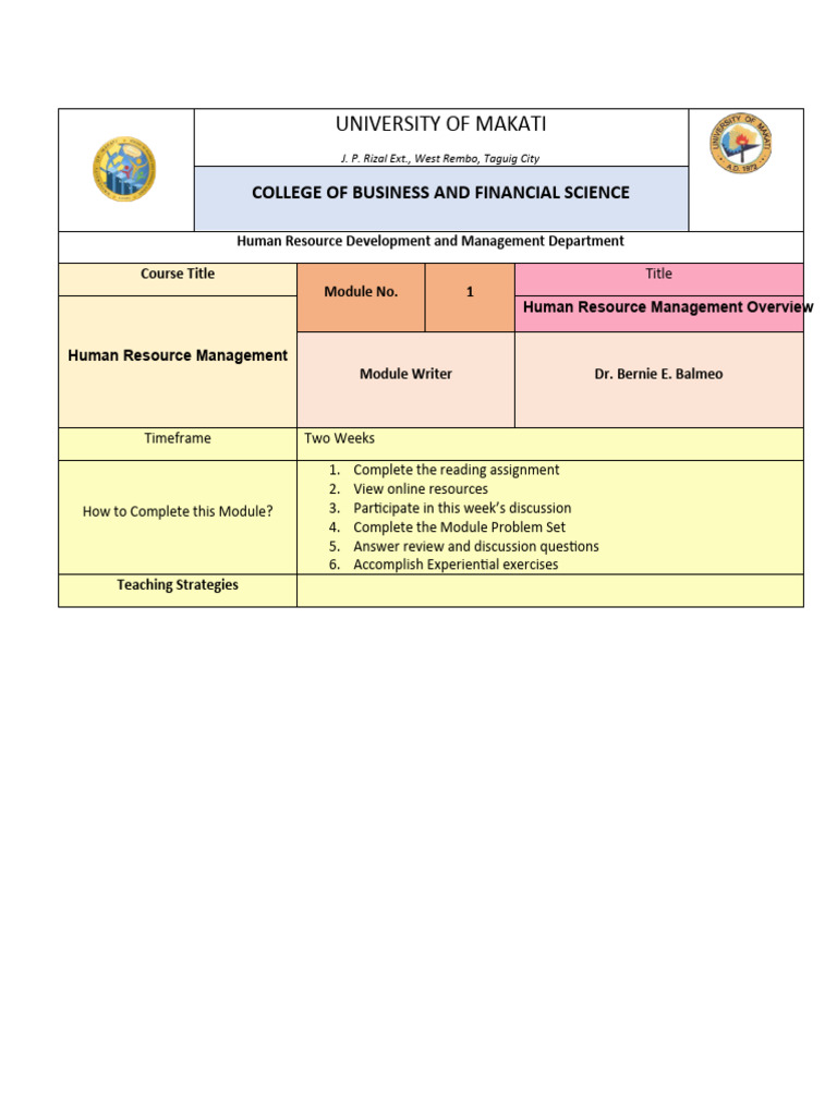2024-Module 1-Human Resource Management Overview | PDF | Human Resource Management | Human Resources