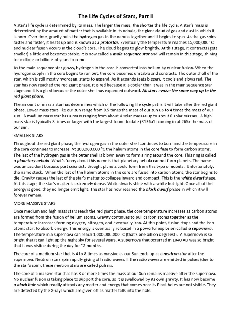 The Life Cycles of Stars Part II | PDF | Stars | Sun