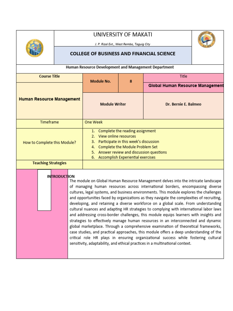 2024-Module 8-Global Human Resource Management | PDF | Cost Of Living ...