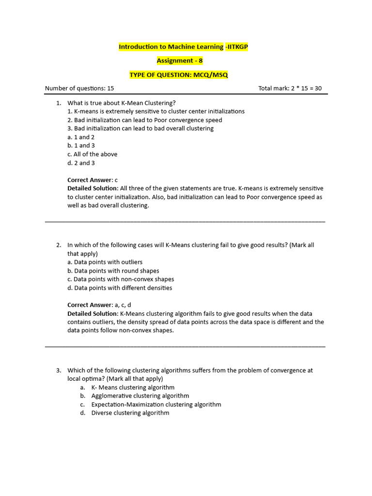 IML-IITKGP - Assignment 8 Solution | PDF | Cluster Analysis | Applied Mathematics