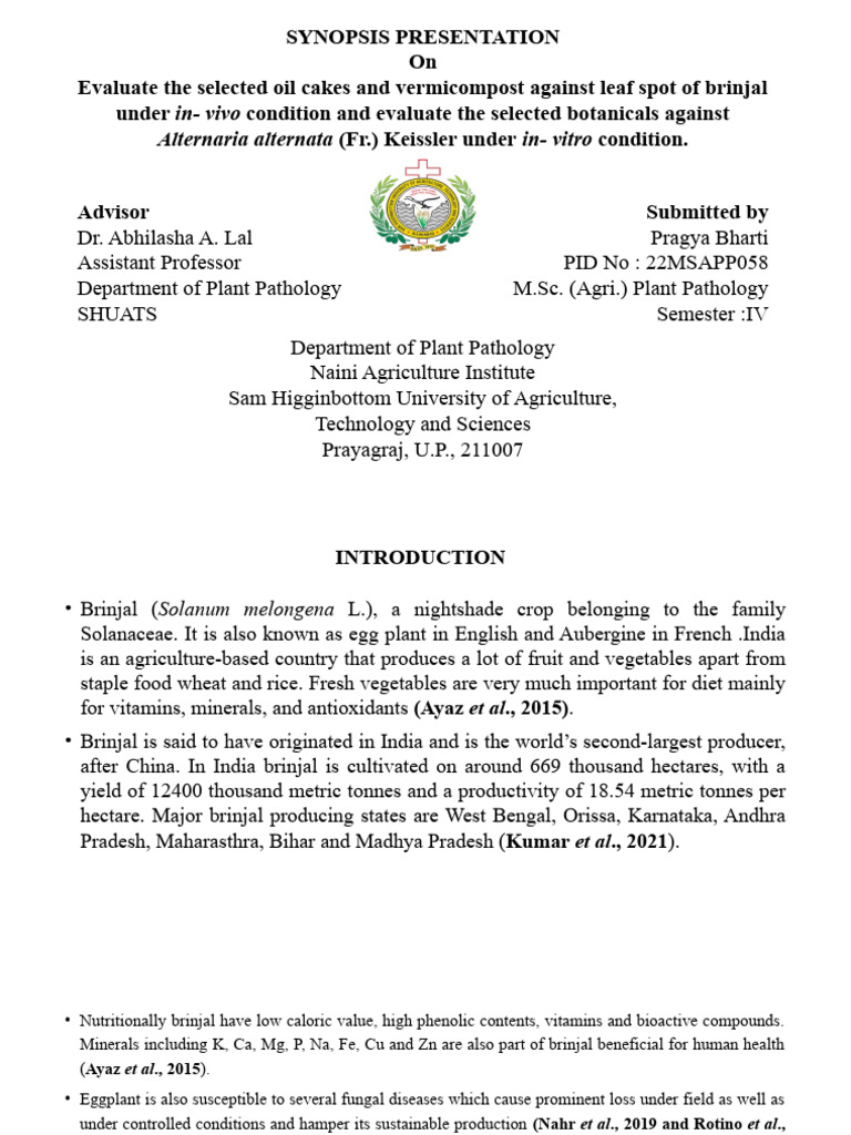Pragya Synopsis Final Presentation | PDF | Eggplant | Plants