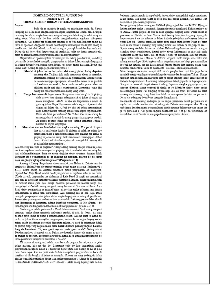 Jamita Minggu TGL 21 Januari 2024 | PDF