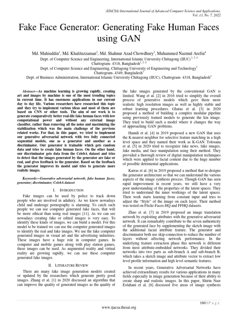 Fake Face Generation Using GAN Techniques | PDF | Applied Mathematics ...