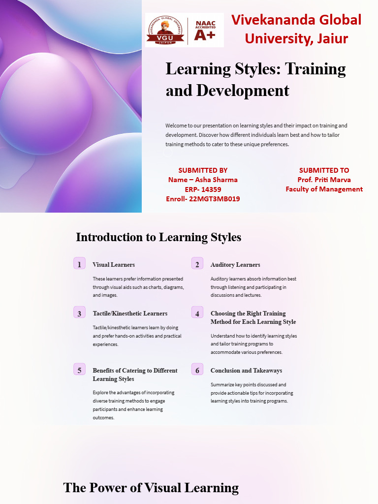 Tailoring Training for Learning Styles | PDF | Learning Styles | Learning