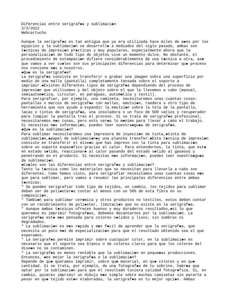 Diferencias Entre Serigrafía y Sublimación | PDF | Impresión