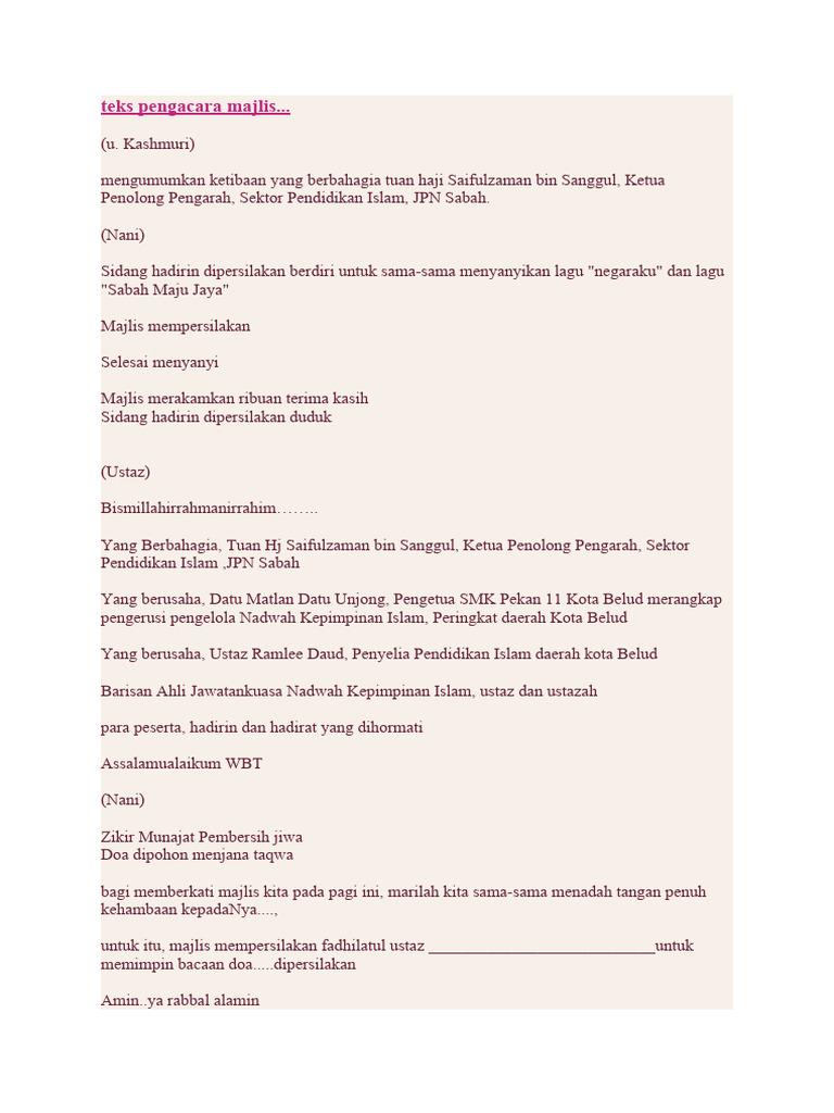 Teks Pengacara Majlis Kem Kepimpinan | PDF