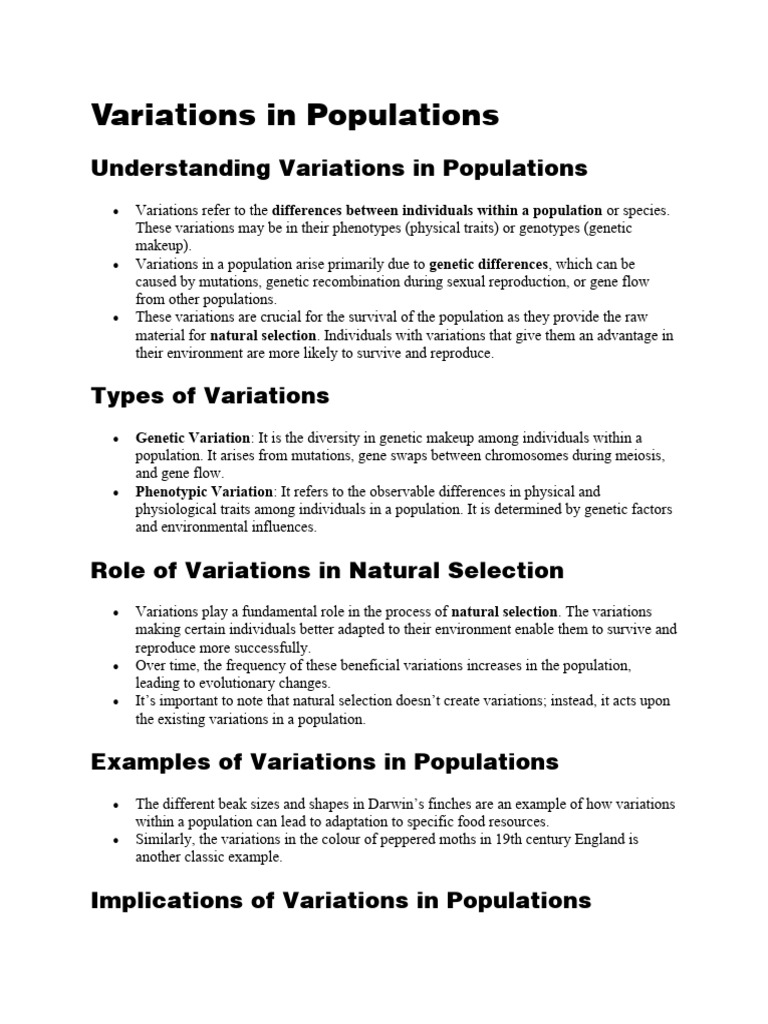 Variations in Populations AP Biology | Download Free PDF | Genetic ...