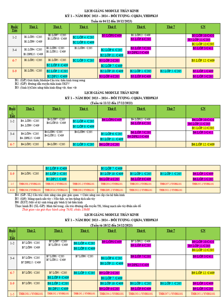 2.LỊCH GIẢNG GỬI SINH VIÊN- K54,DPK15 | PDF
