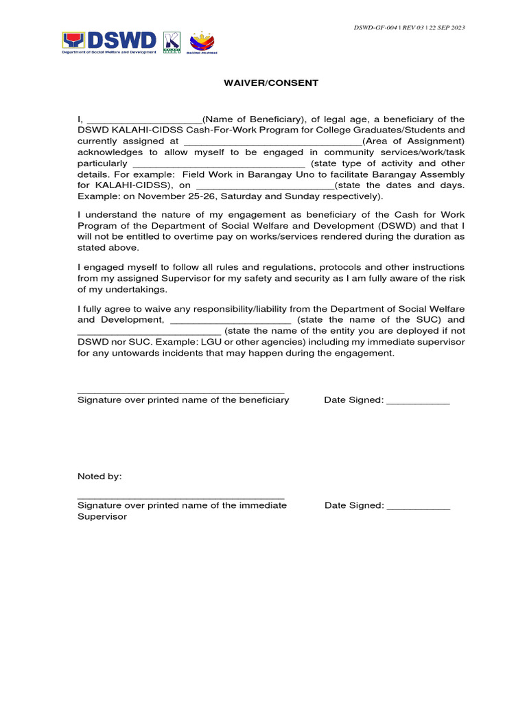 Beneficiary Waiver for CFWP Participants | PDF