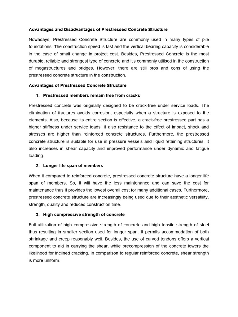 Advantages & Disadvantages of Prestressed Concrete | PDF | Prestressed Concrete | Concrete