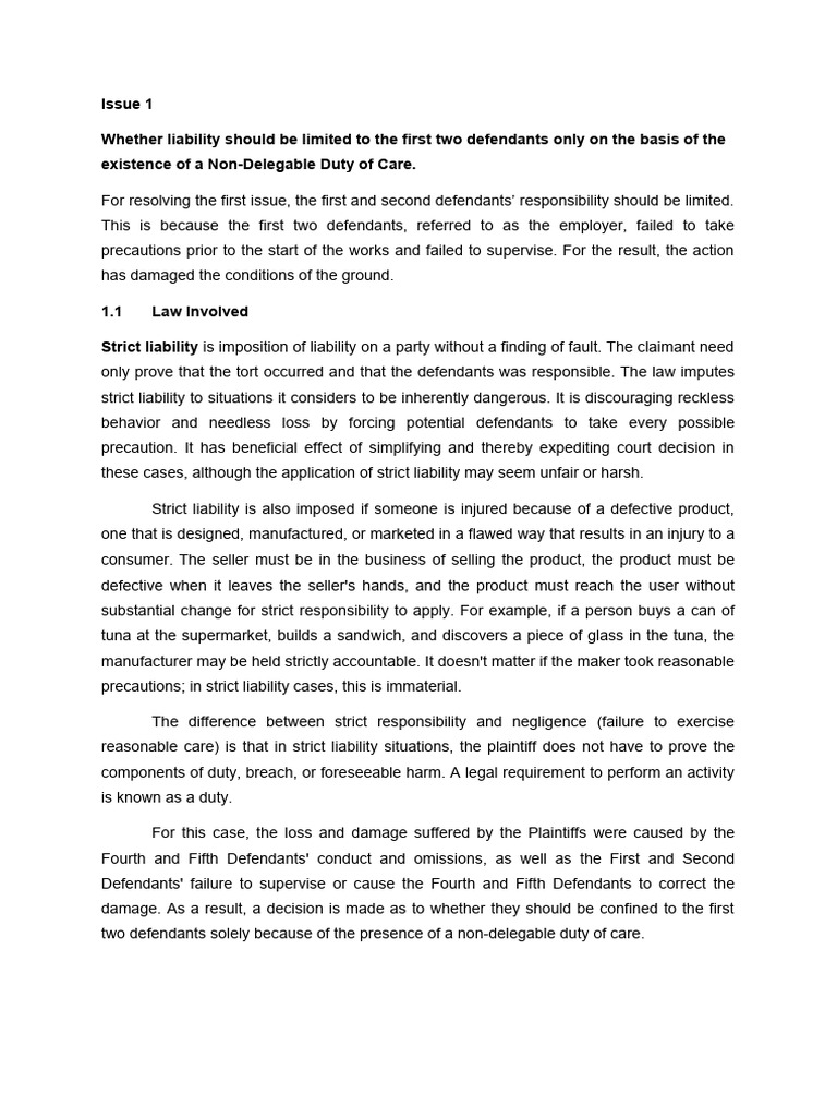 Law Non-Delegable Duty of Care | PDF | Duty Of Care | Strict Liability