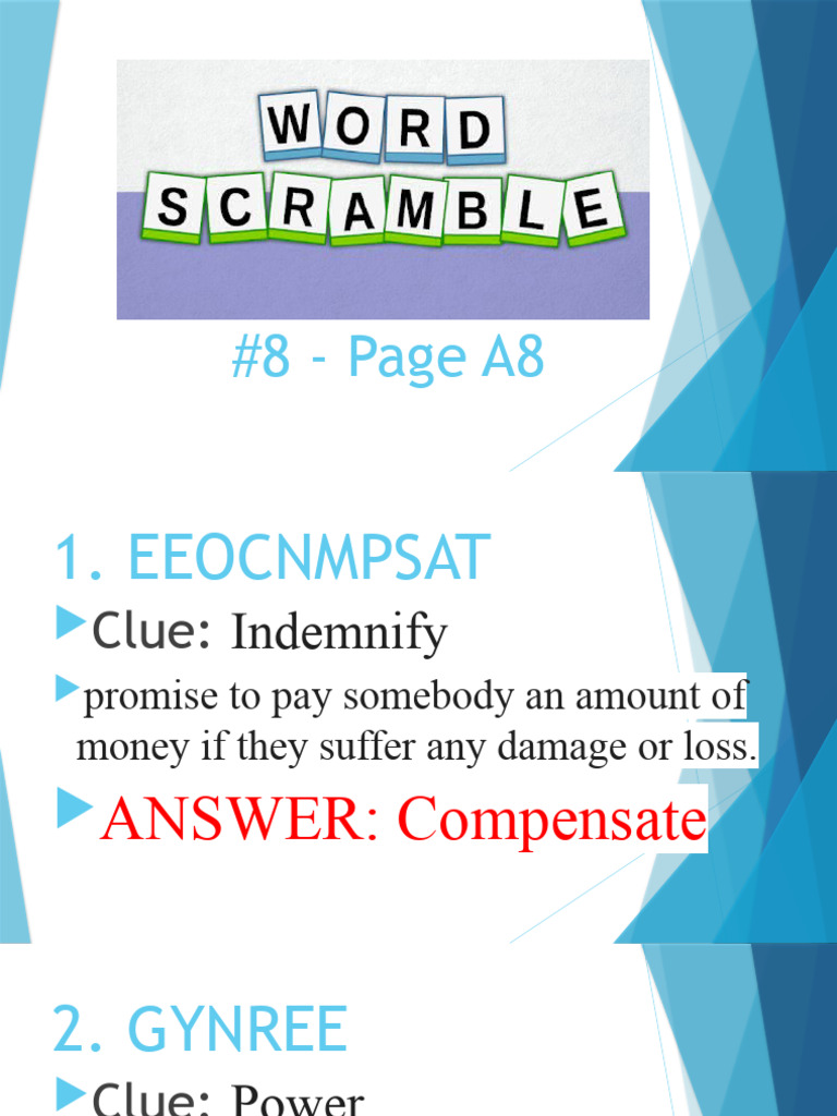 Word Scramble Answers and Clues | PDF