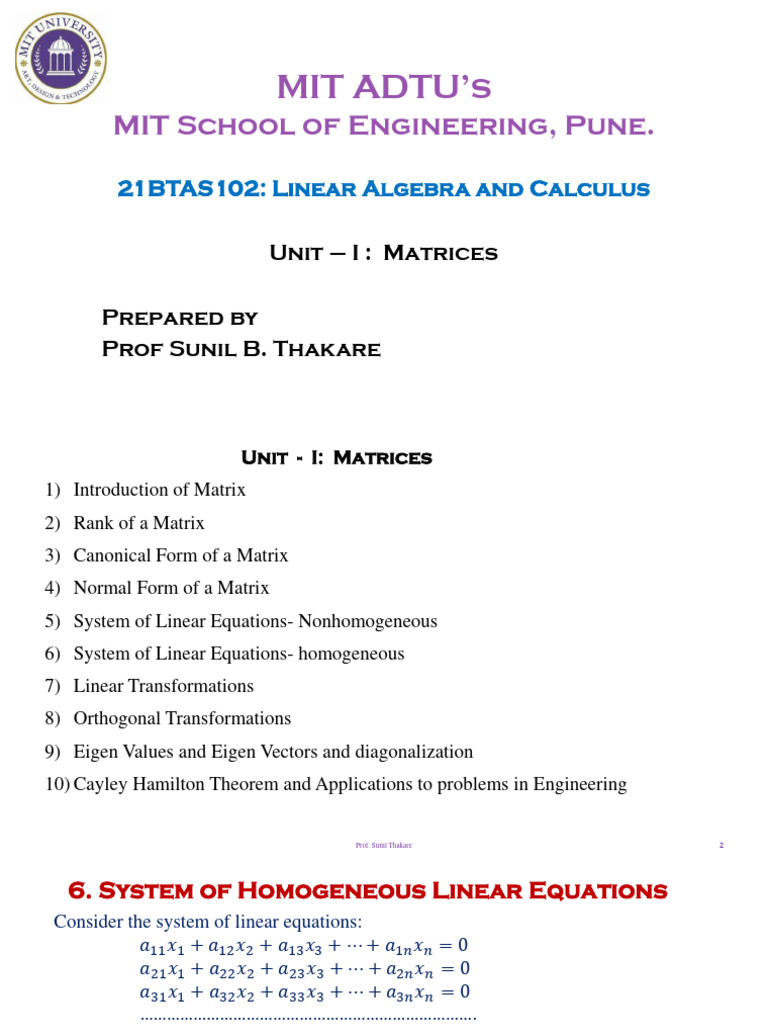 Unit 1 - LAC Matrix II | PDF | System Of Linear Equations | Matrix (Mathematics)