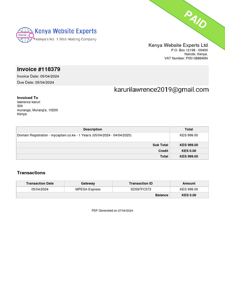 My Captain Invoice | PDF