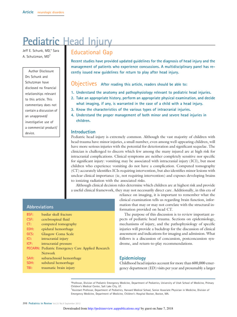 28 AAP Pediatric Head Injury 2012 | PDF | Traumatic Brain Injury ...