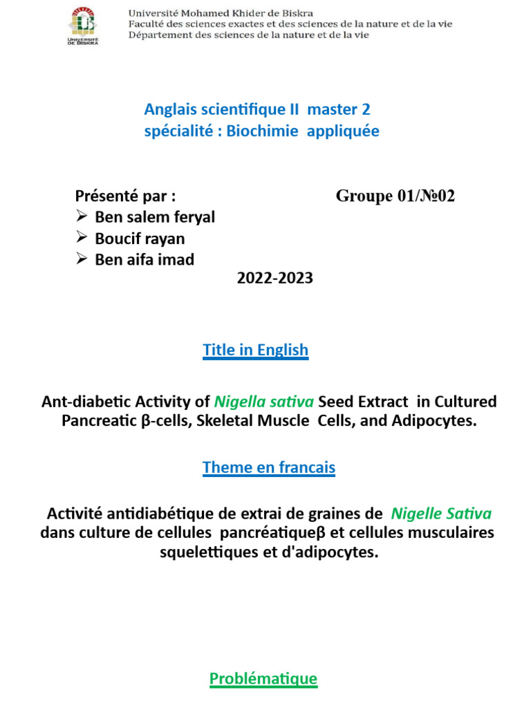 Negelle Sativa | PDF | Insuline | Biologie
