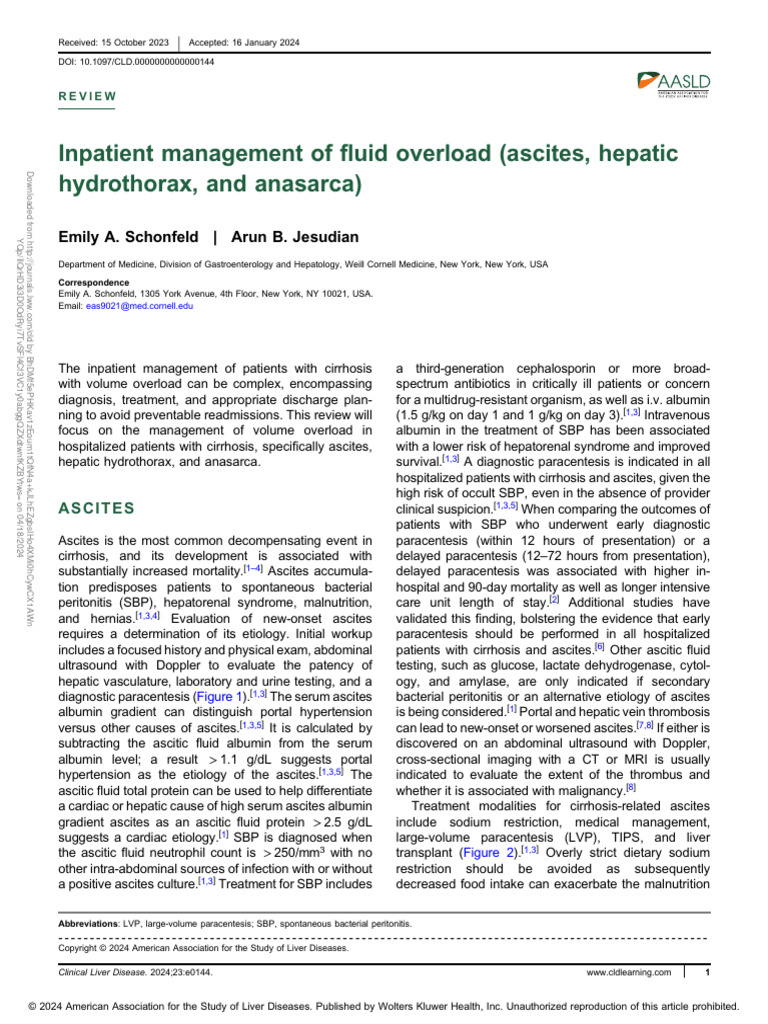 Inpatient Management of Fluid Overload Ascites,.35 | PDF | Cirrhosis ...