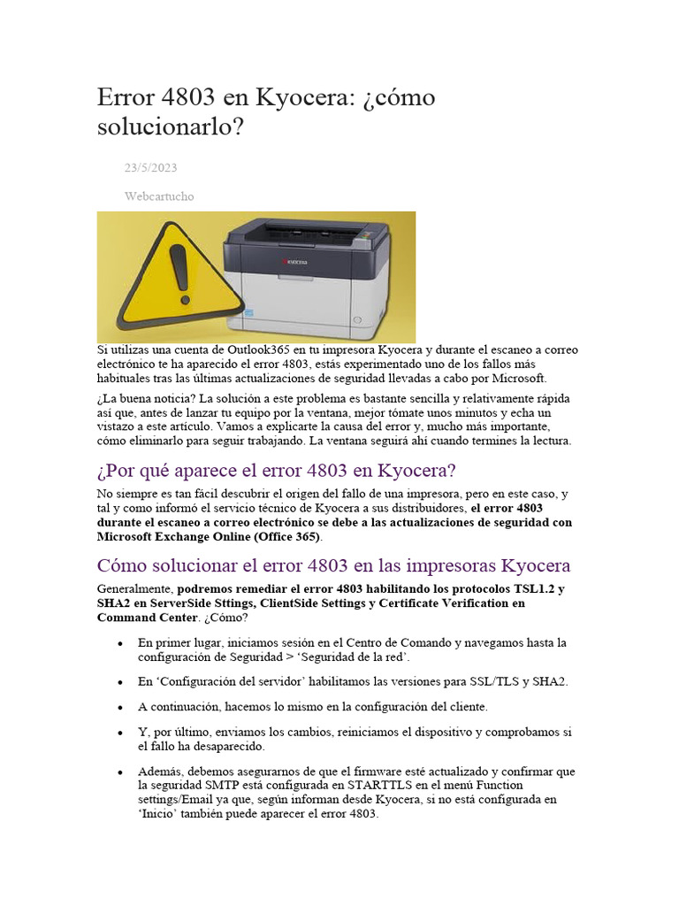 Solución al error 4803 en Kyocera | PDF