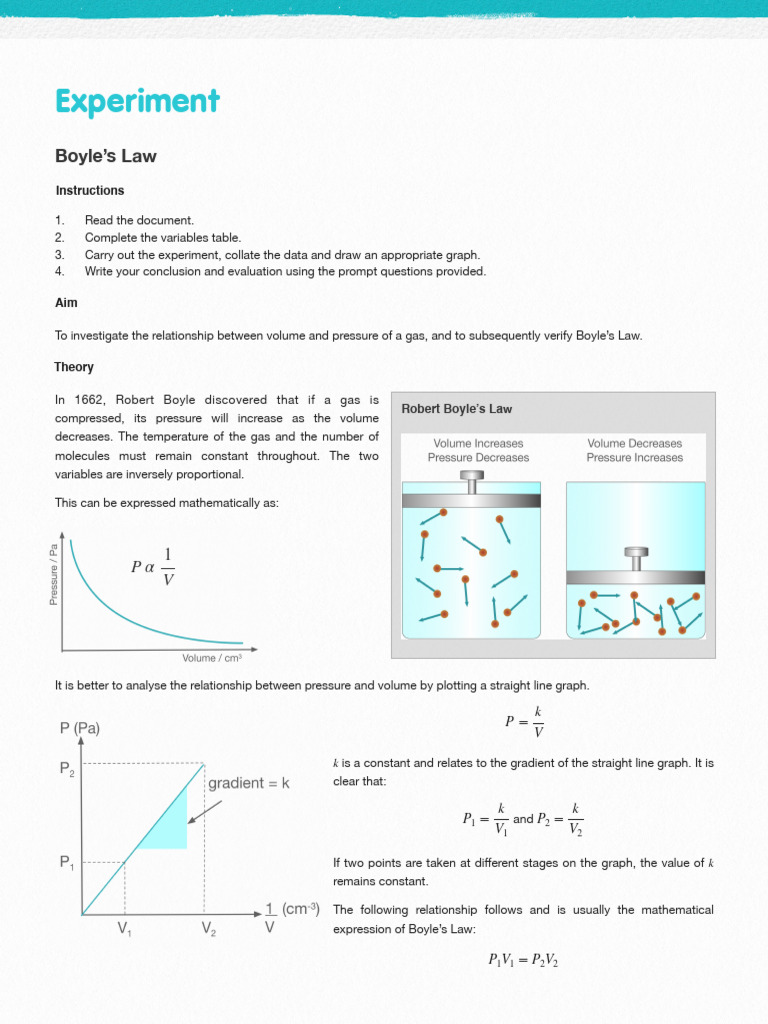 6.3 - Boyles Law - EXPERIMENT | PDF | Gases | Pressure