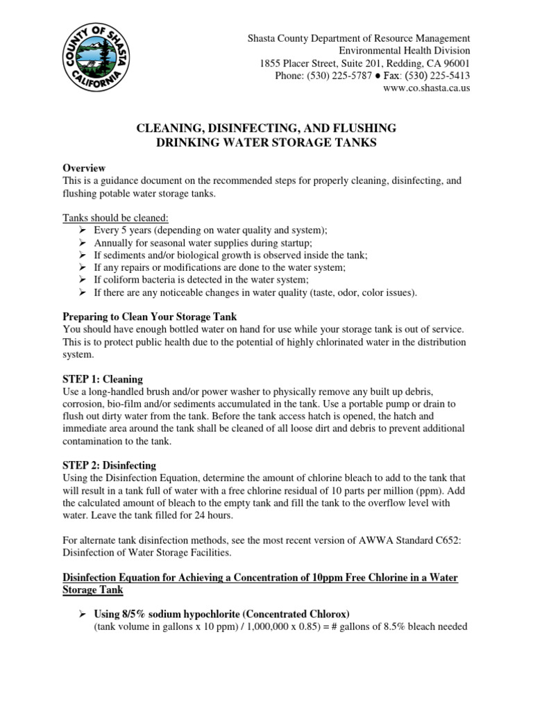 Cleaning Disinfecting and Flushing Water Storage Tanks | PDF | Water ...
