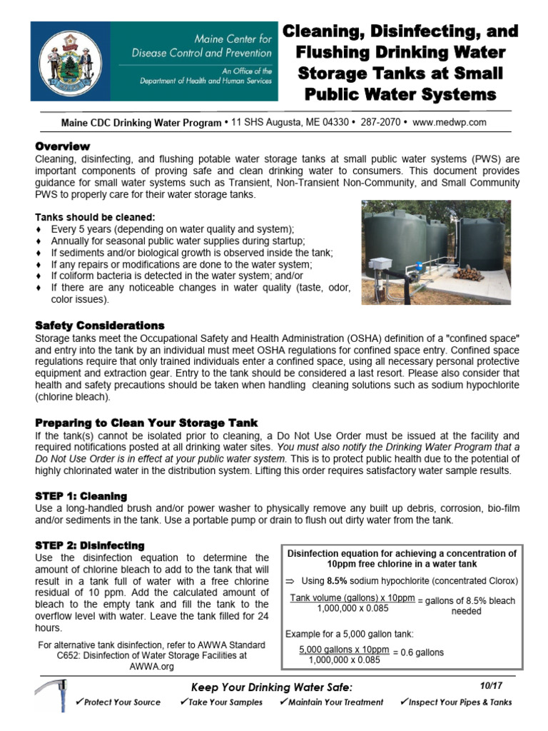 Decontamination of Water Storage Tanks | PDF | Bleach | Water