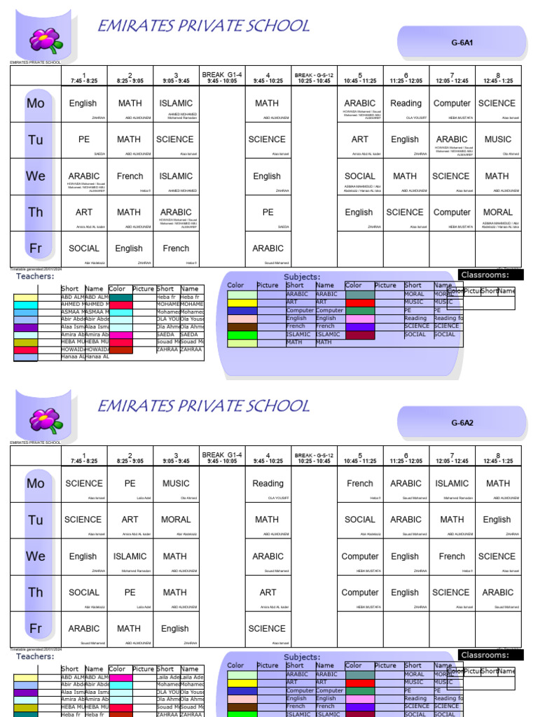 Emirates Private School Timetable 2024 | PDF