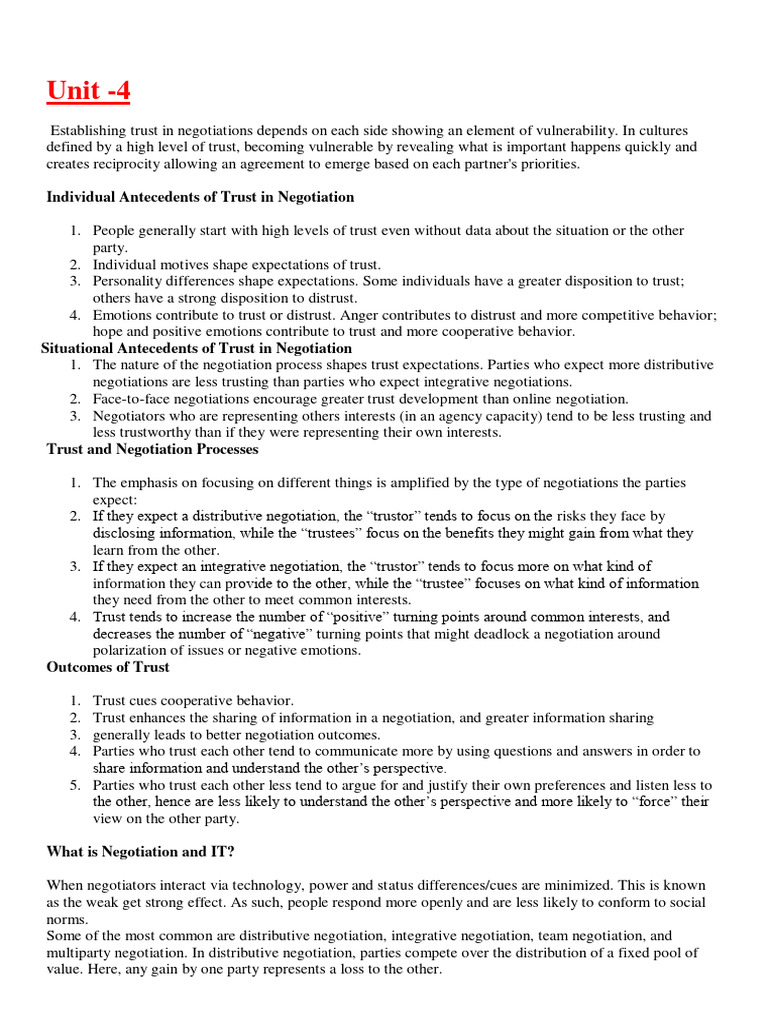 Unit - 4 Nego | PDF | Negotiation | Social Psychology
