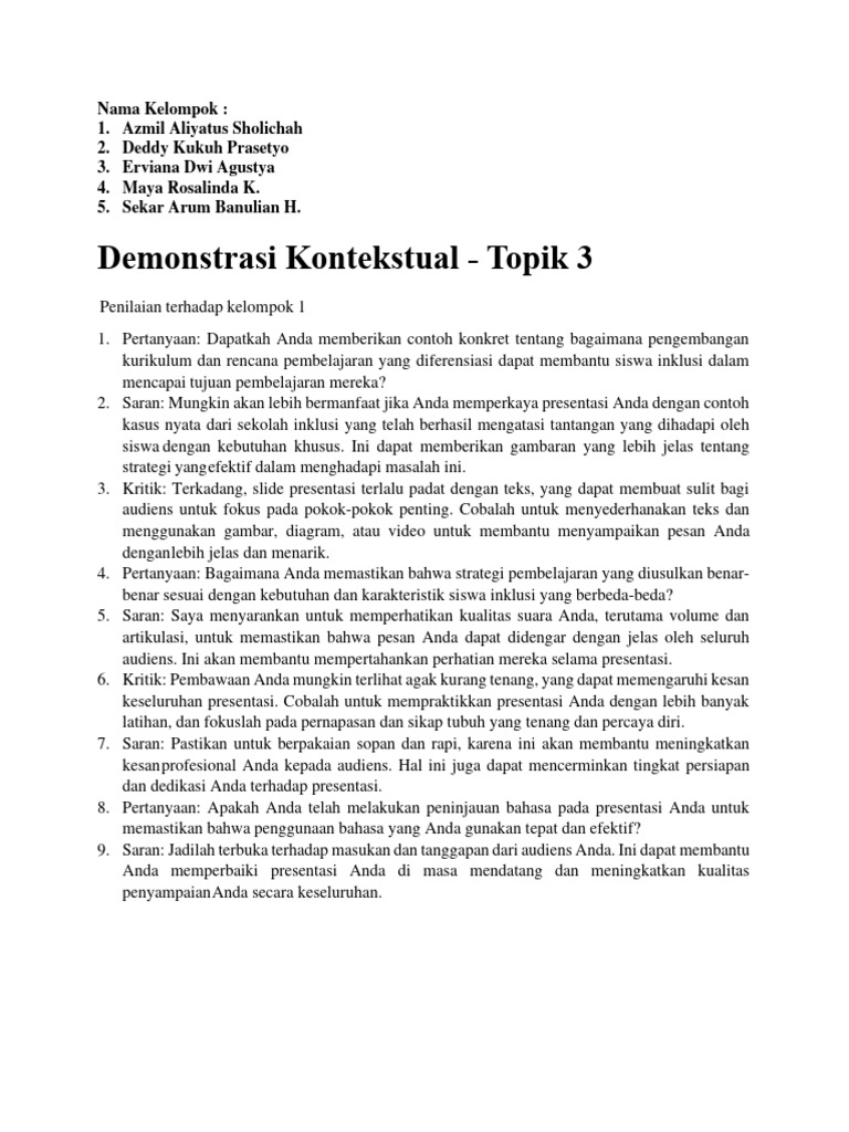 Demonstrasi Kontekstual - Topik 3 - Erviana Dwi Agustya | PDF