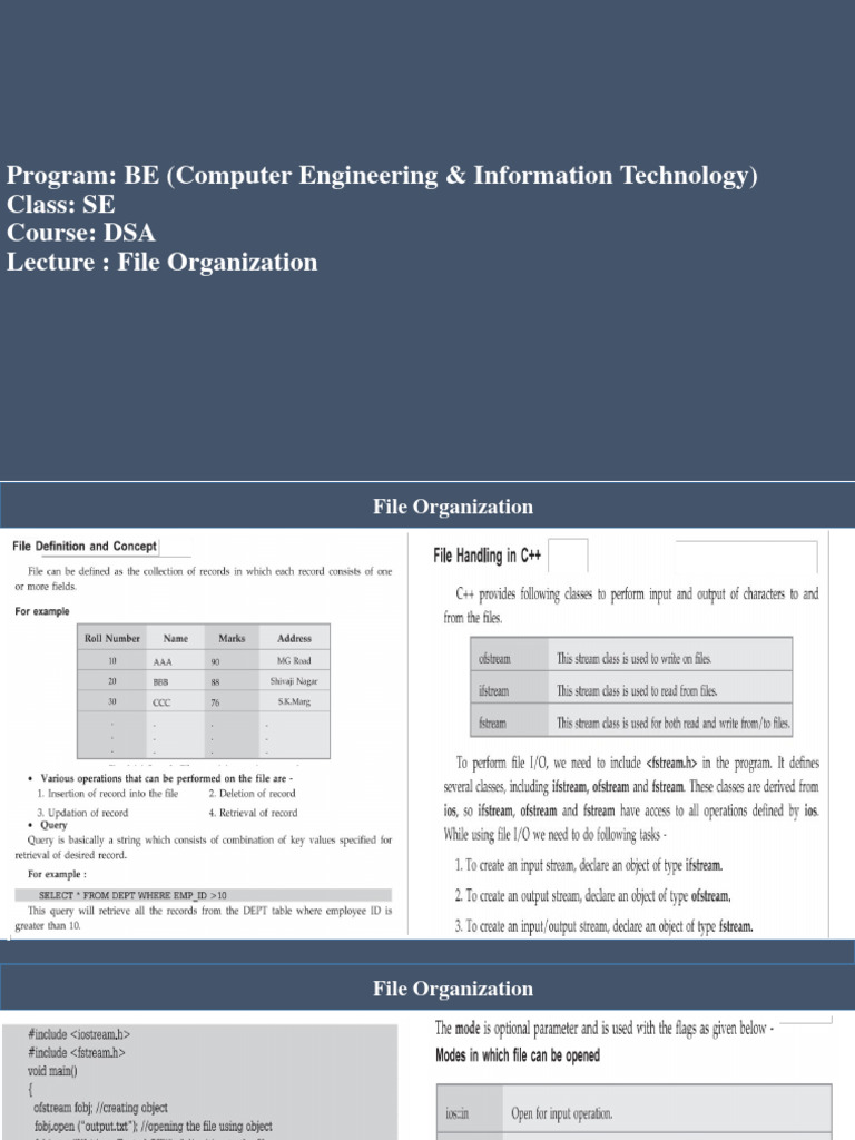 File Organization in DSA Course | PDF