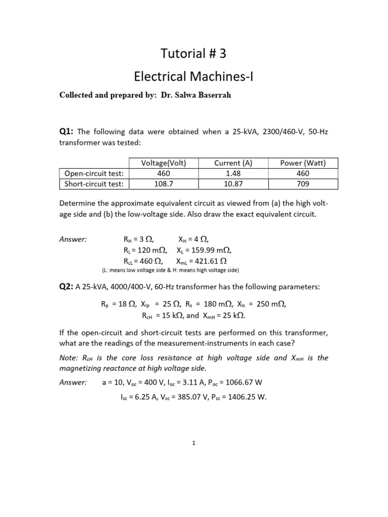 Tutorial - 3 - Single - Phase Transformers | PDF | Transformer ...