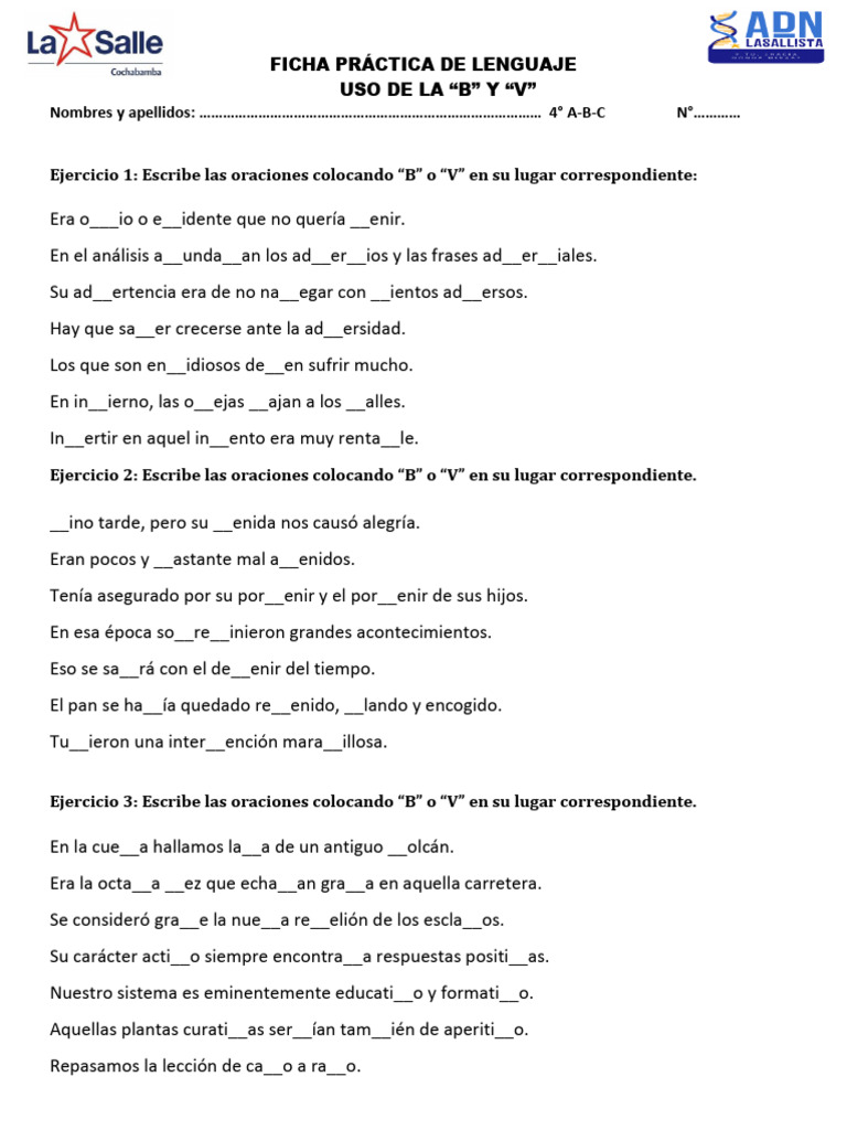 Práctica Del Uso De La B Y V Pdf