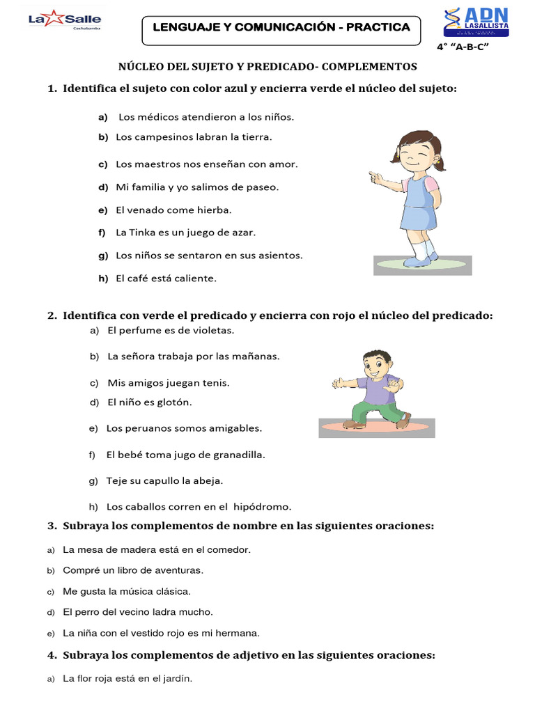 16-04 Práctica NÚCLEO DEL SUJETO, PREDICADO Y COMPLEMENTOS | PDF