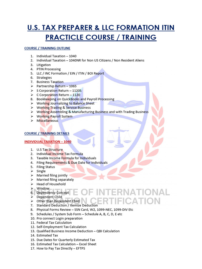 U.S Taxation Course Outline | PDF | S Corporation | Taxes
