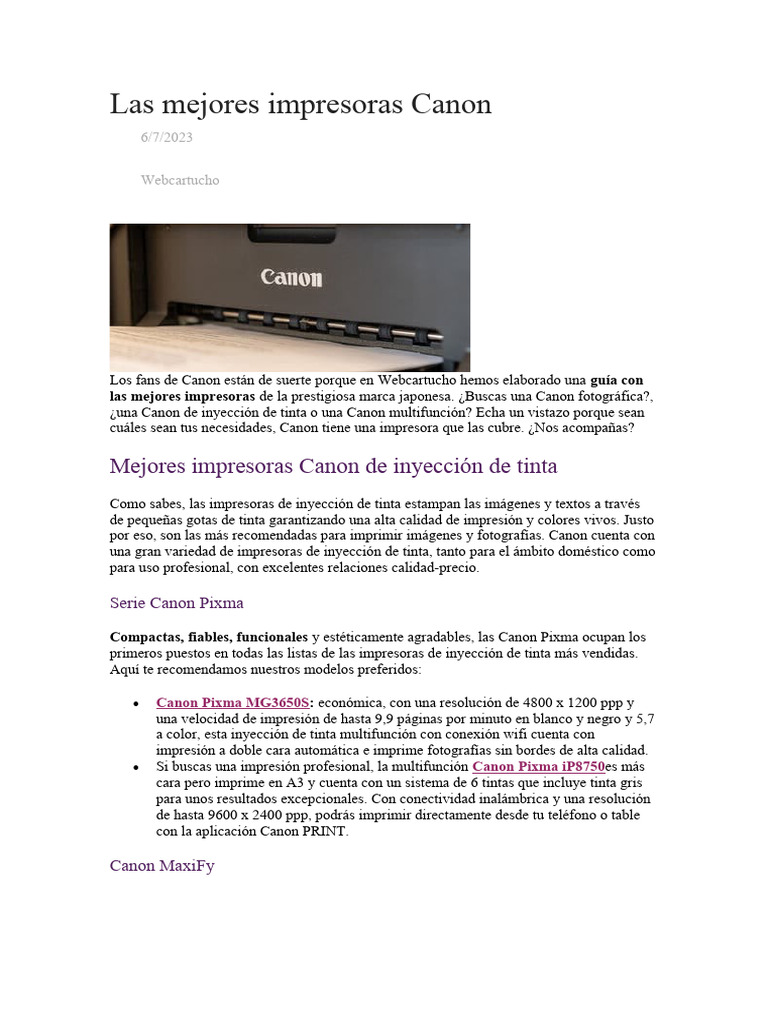 Las Mejores Impresoras Canon | PDF | Impresora (Computación) | Fax