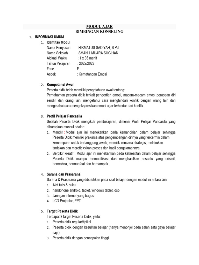 Modul BK: Kematangan Emosi | PDF