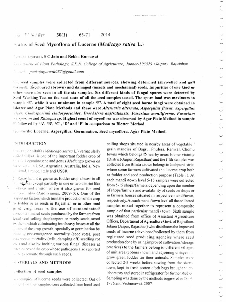 Status of Seed Mycoflora of Lucerne Medicago Sativa L) . | PDF