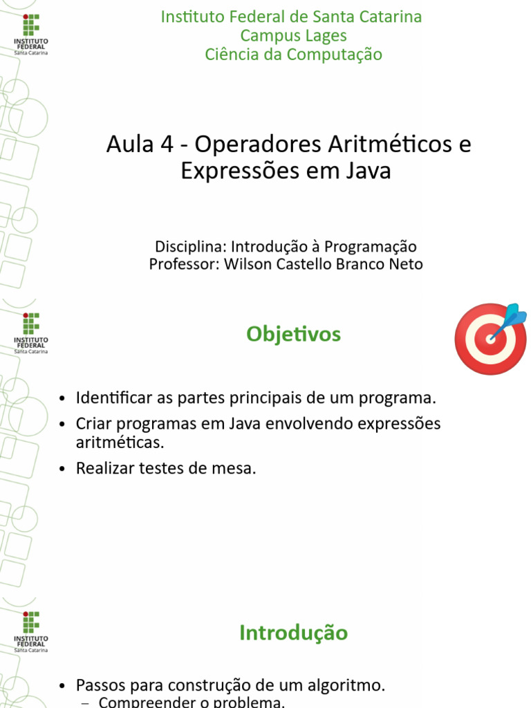 Aula 4 - Operadores Aritméticos e Expressões em Java | PDF | Algoritmos | Matemática