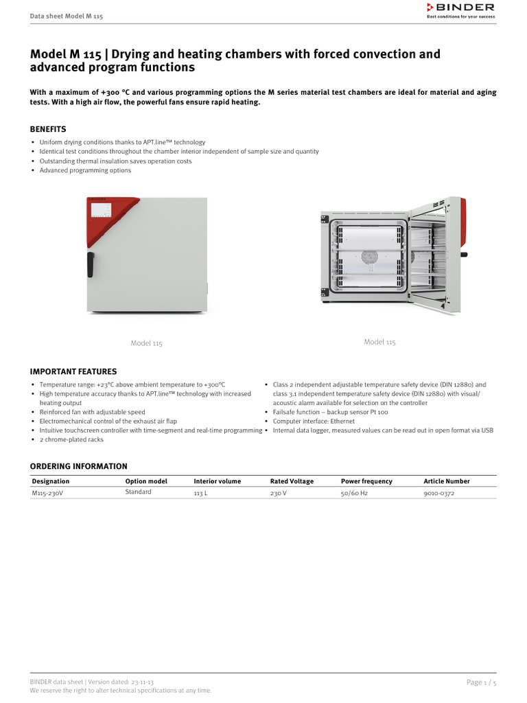 Data Sheet Model M 115 en | PDF | Temperature | Heat