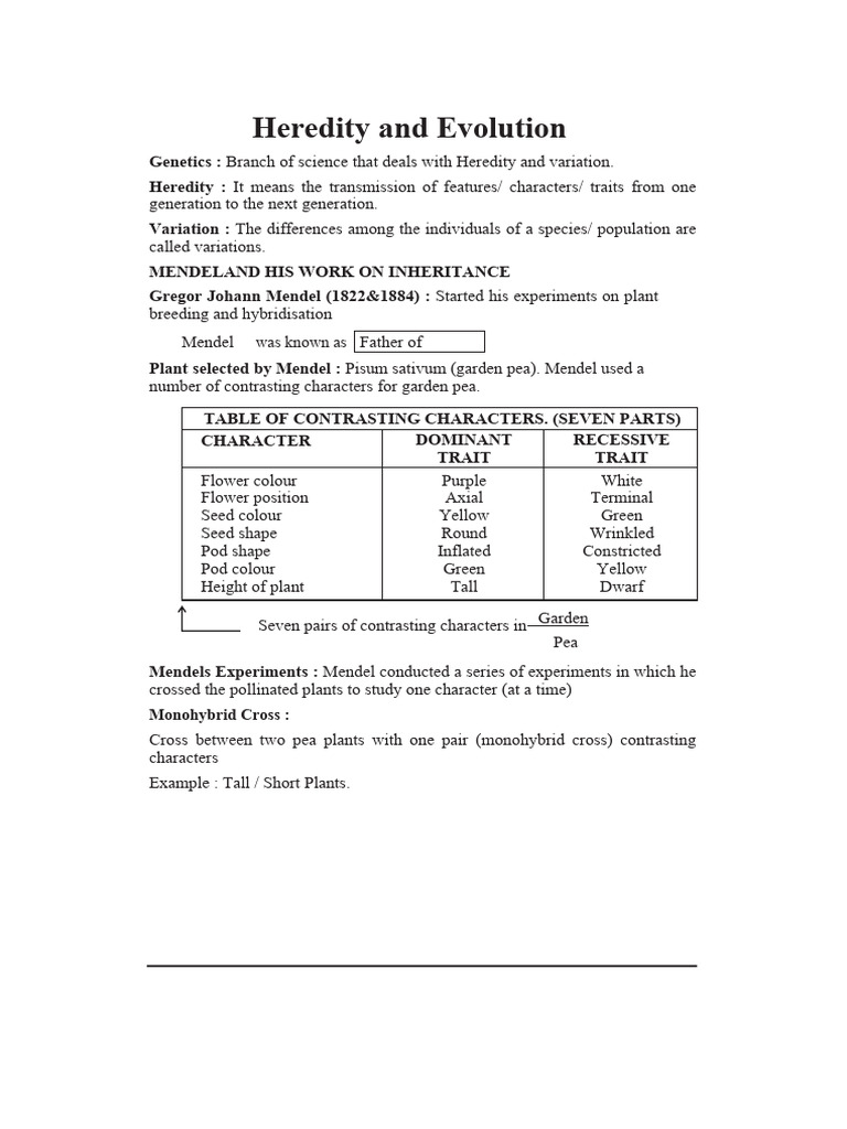 Grade 10biology NotesHeredity and Evolution | PDF | Dominance (Genetics ...