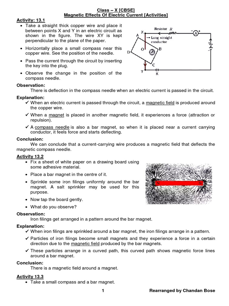 Magnetic Effects of Electric Current Activities | PDF | Magnetic Field ...