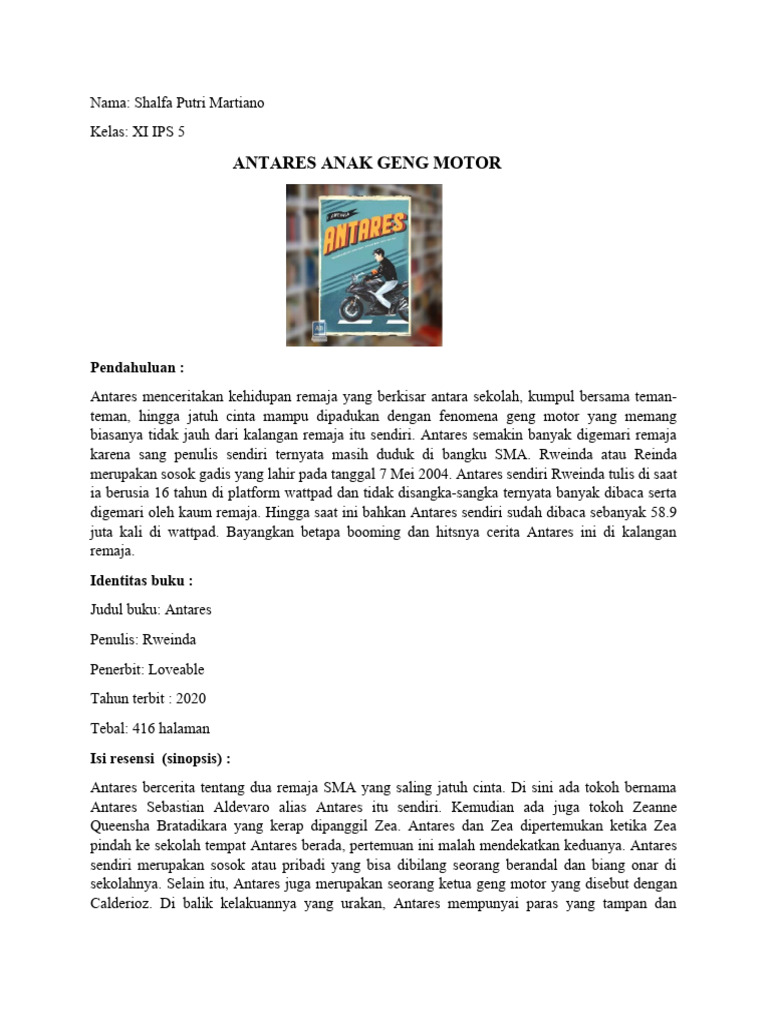 Novel Antares: Cinta dan Geng Motor | PDF