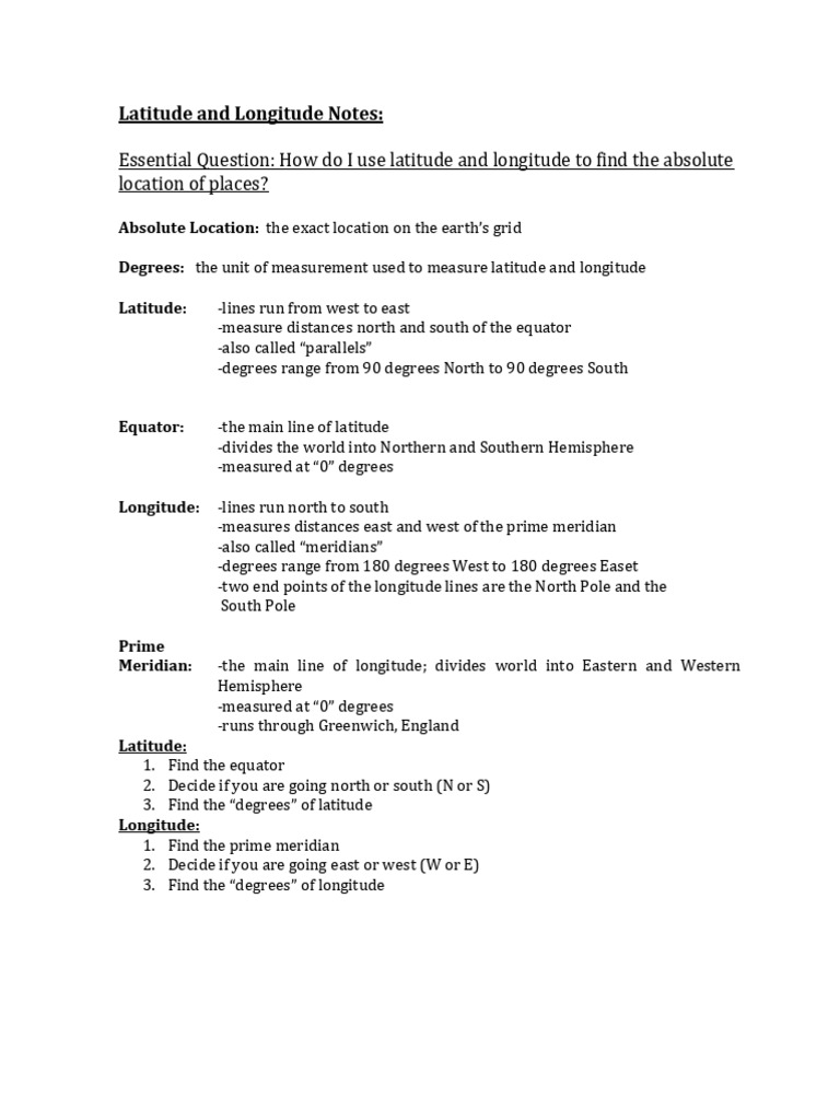 1-Latitude and Longitude Notes | PDF