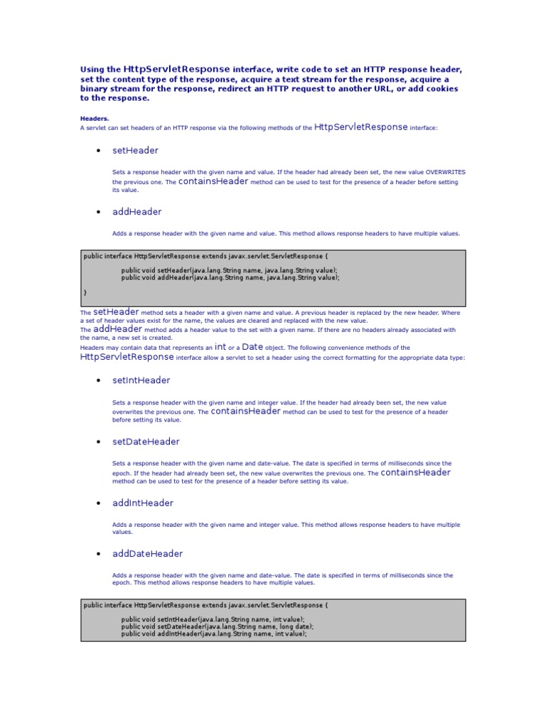 Using The HttpServletResponse Interface | PDF | Java Servlet | Http Cookie